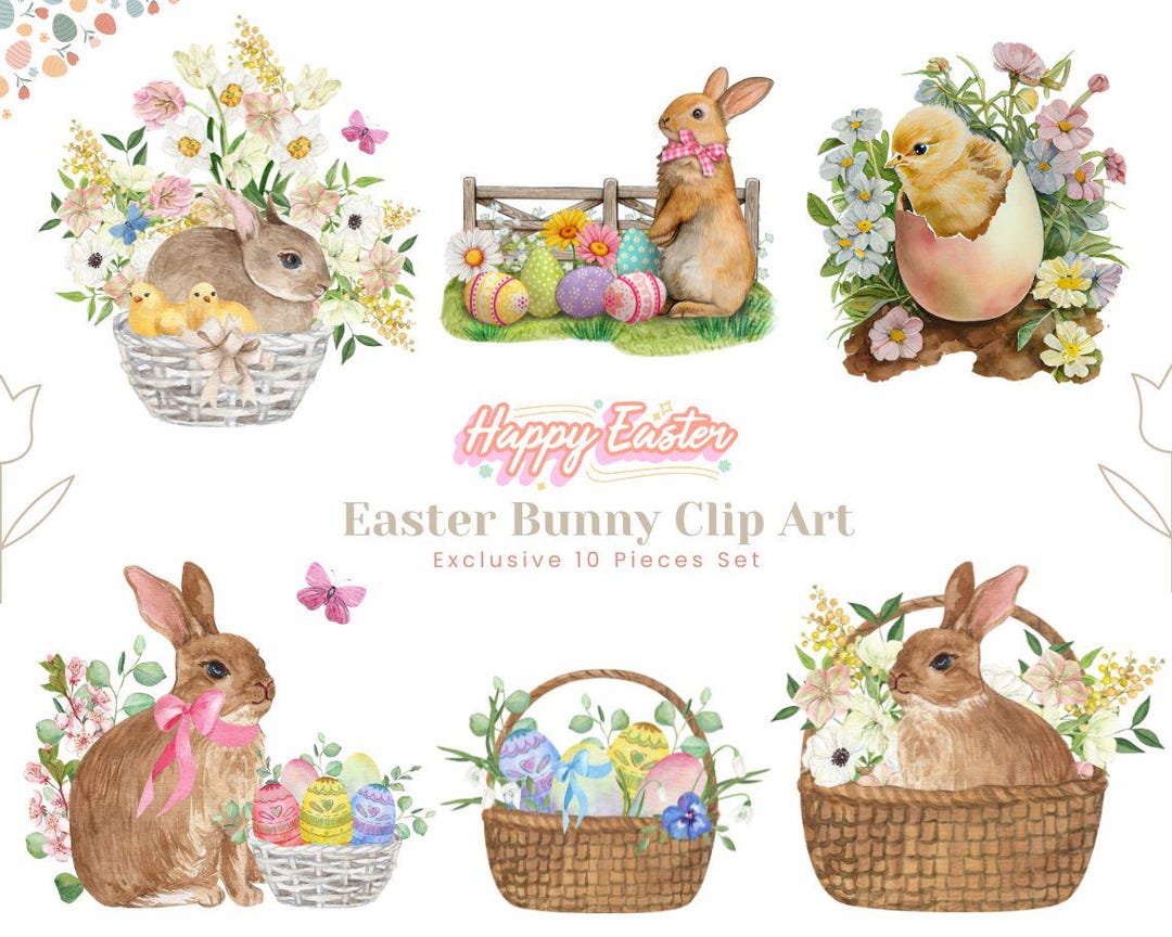Watercolor Easter Bunny Clipart | Spring Rabbit PNG Bundle | Cute ...