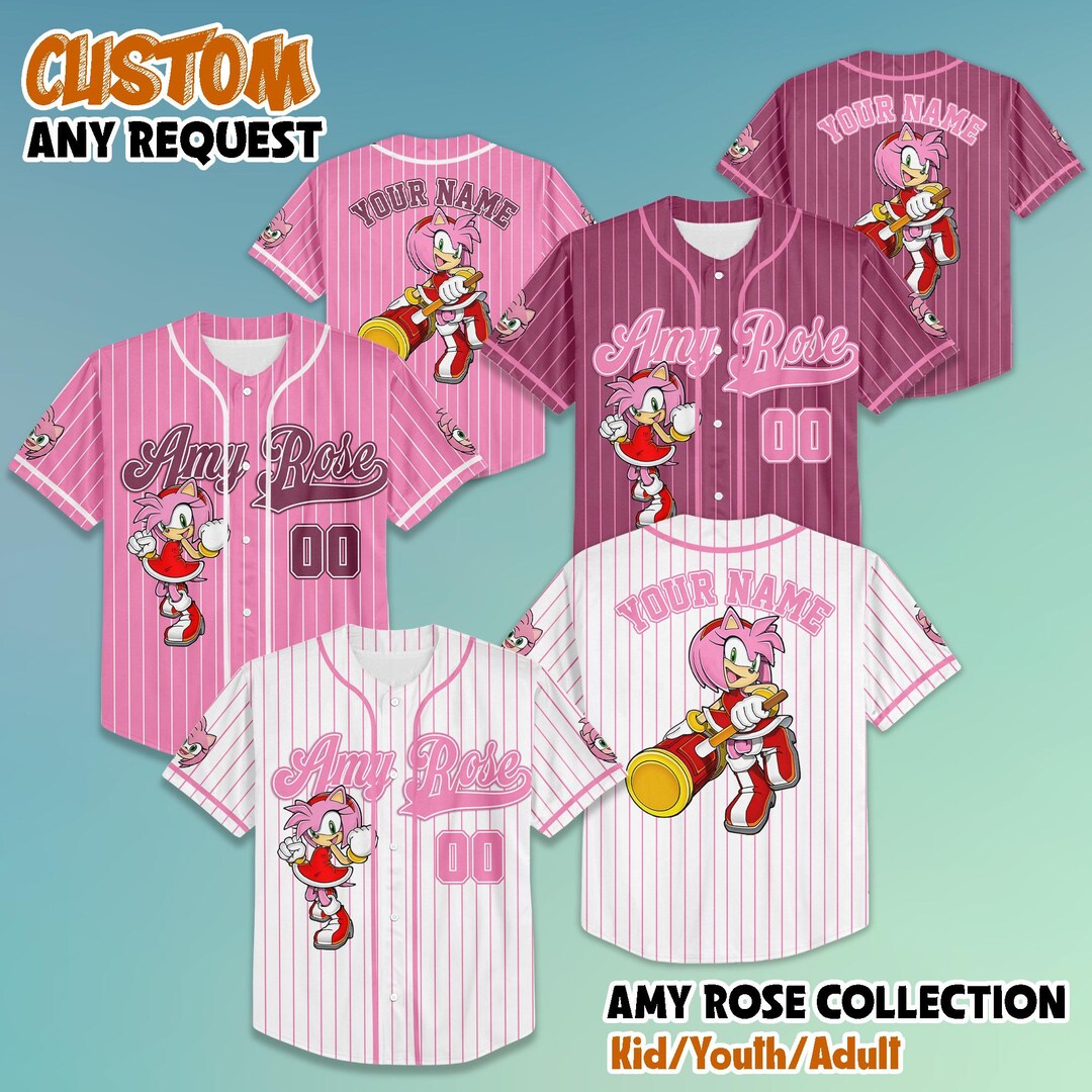 Custom Amy Rose the Hedgehog Baseball Jersey, Personalized Amy Rose ...
