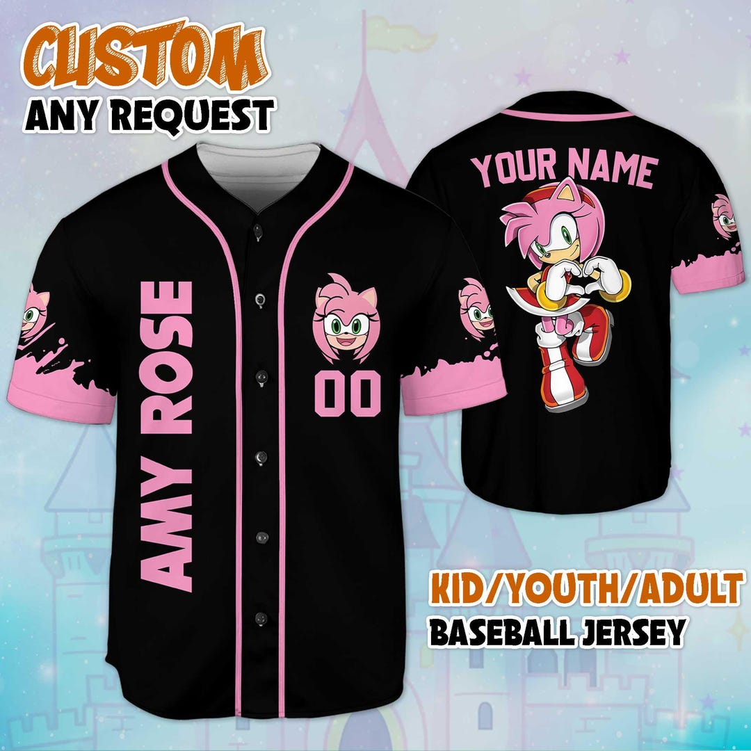 Custom Amy Rose Baseball Jersey, Personalized Sonic the Hedgehog Jersey ...