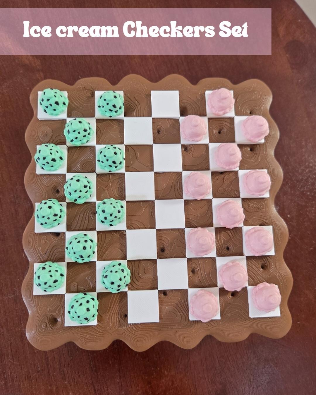 Ice Cream Checkers Set With Storage | Cute Dessert-themed Board Game ...