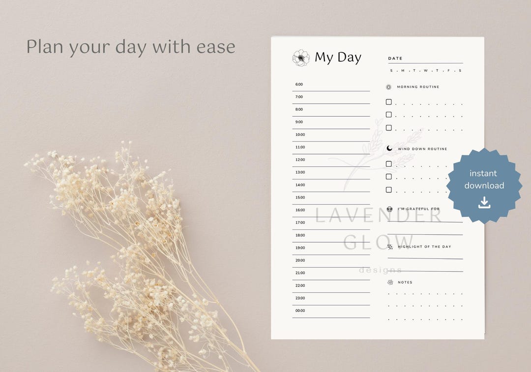 Minimalist Daily Planner | Printable A4 PDF | Hourly Schedule ...