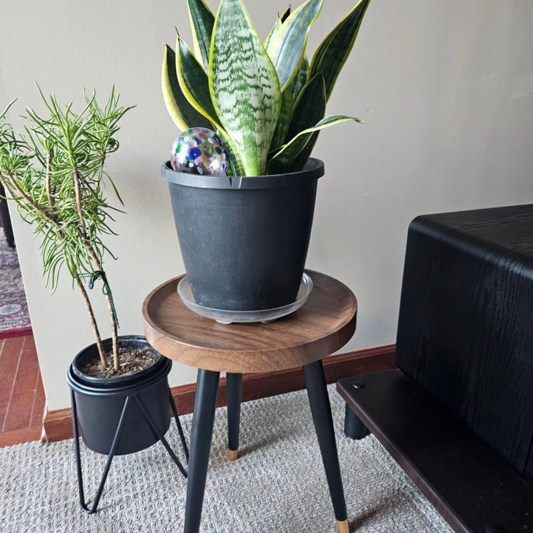 Walnut Wood Plant Table - Mid Century Modern Indoor Plant Stand - Etsy