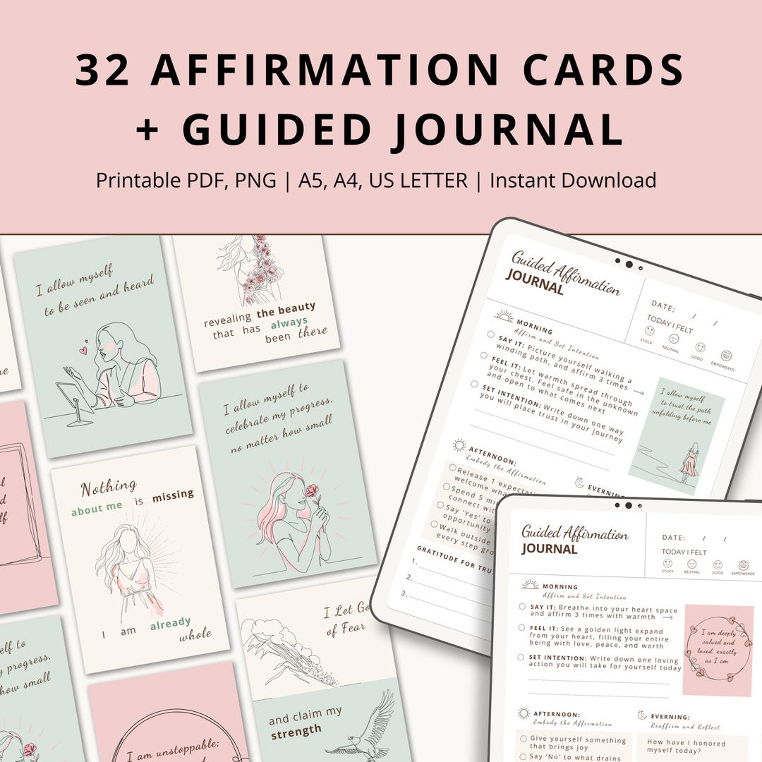 32 Printable Affirmation Cards + 32-page Guided Journal | Self-love ...