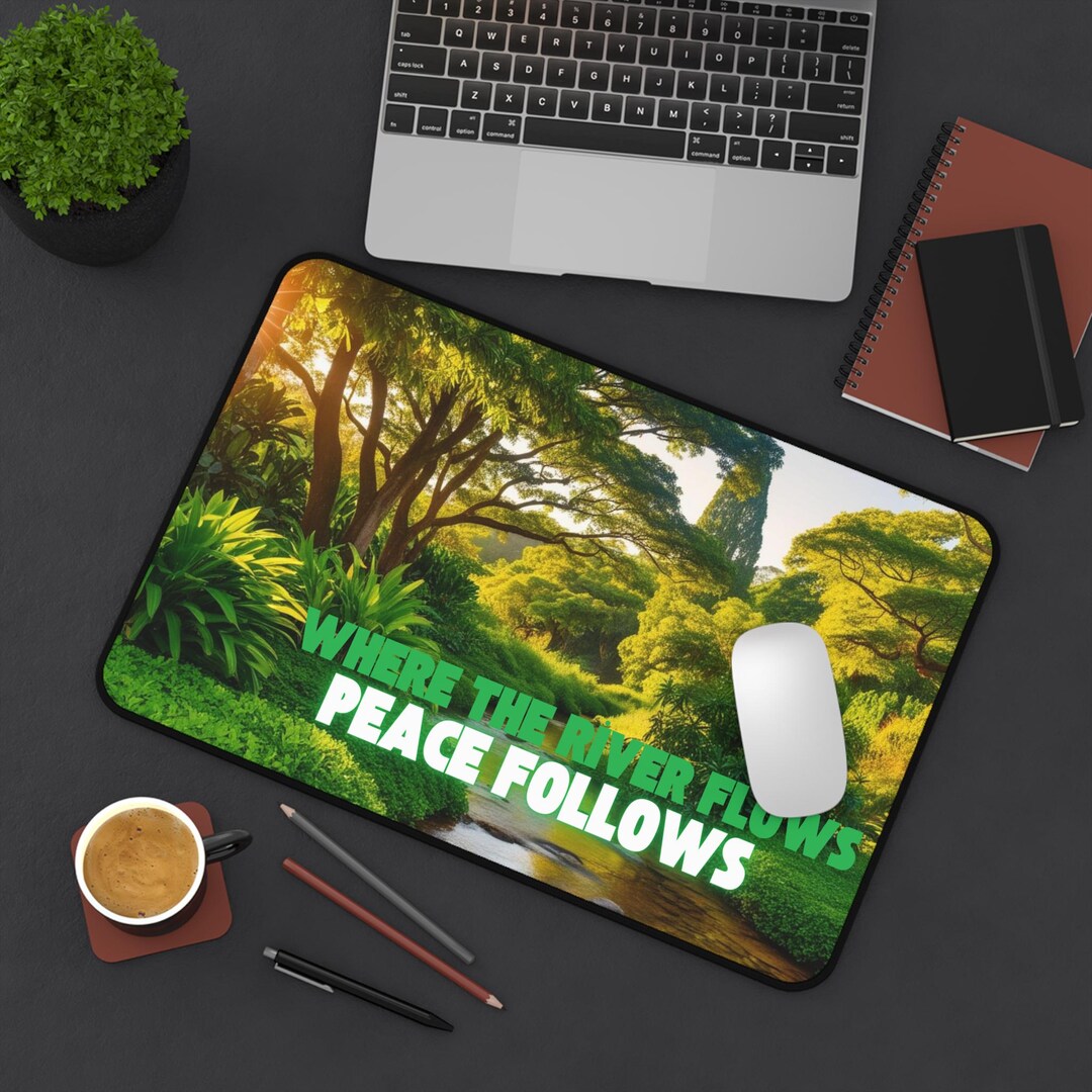 Nature-inspired Desk Mat, Personalized Forest River Mountain Snow Quote ...