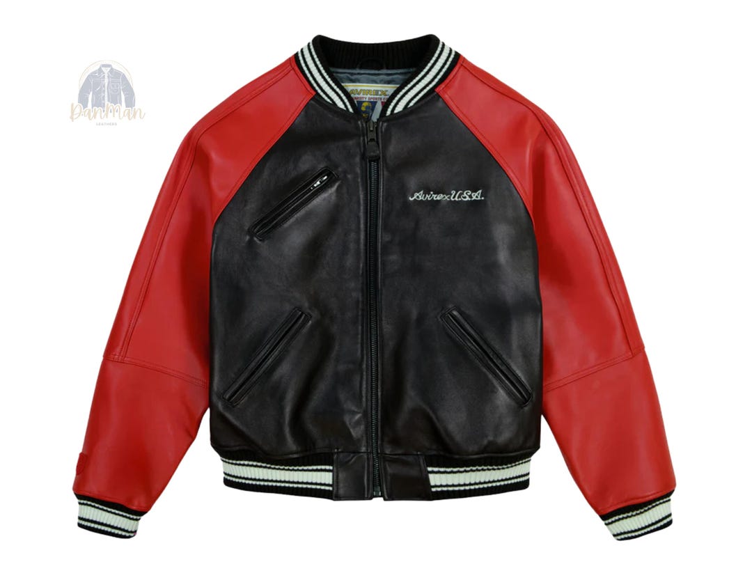 Avirex Bomber Red-black Jacket | Avirex Biker Jacket | Black Bomber ...