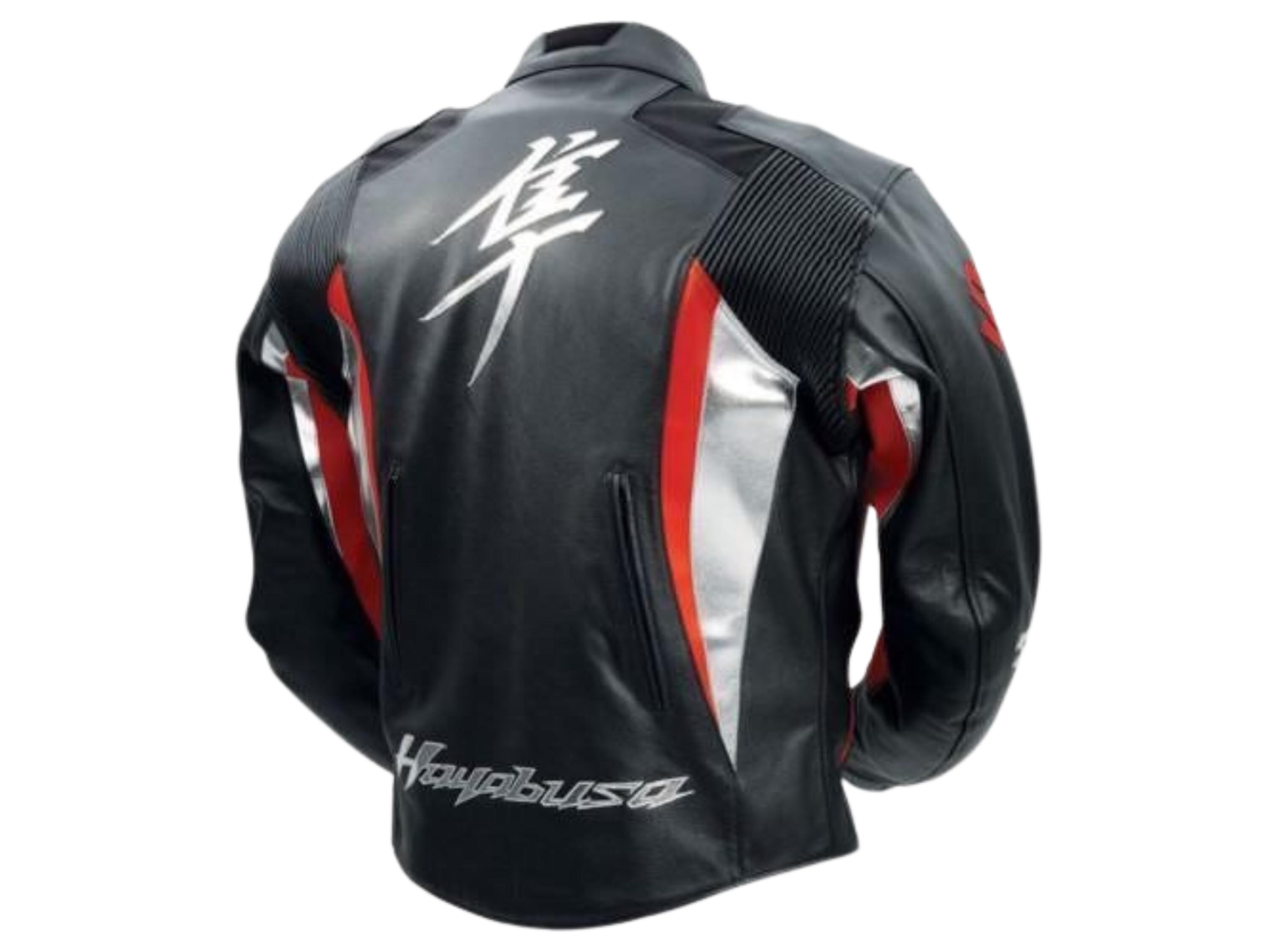 Men’s Suzuki Hayabusa Black-red Leather Racing Jacket – CE Armored Moto ...
