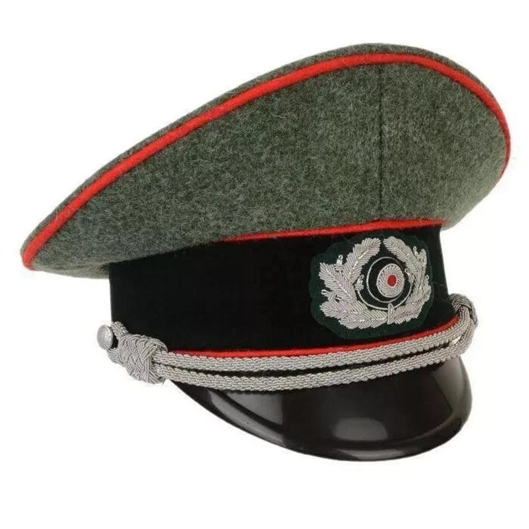 Vintage Style Green Wool Officer Cap With Red Trim - Etsy