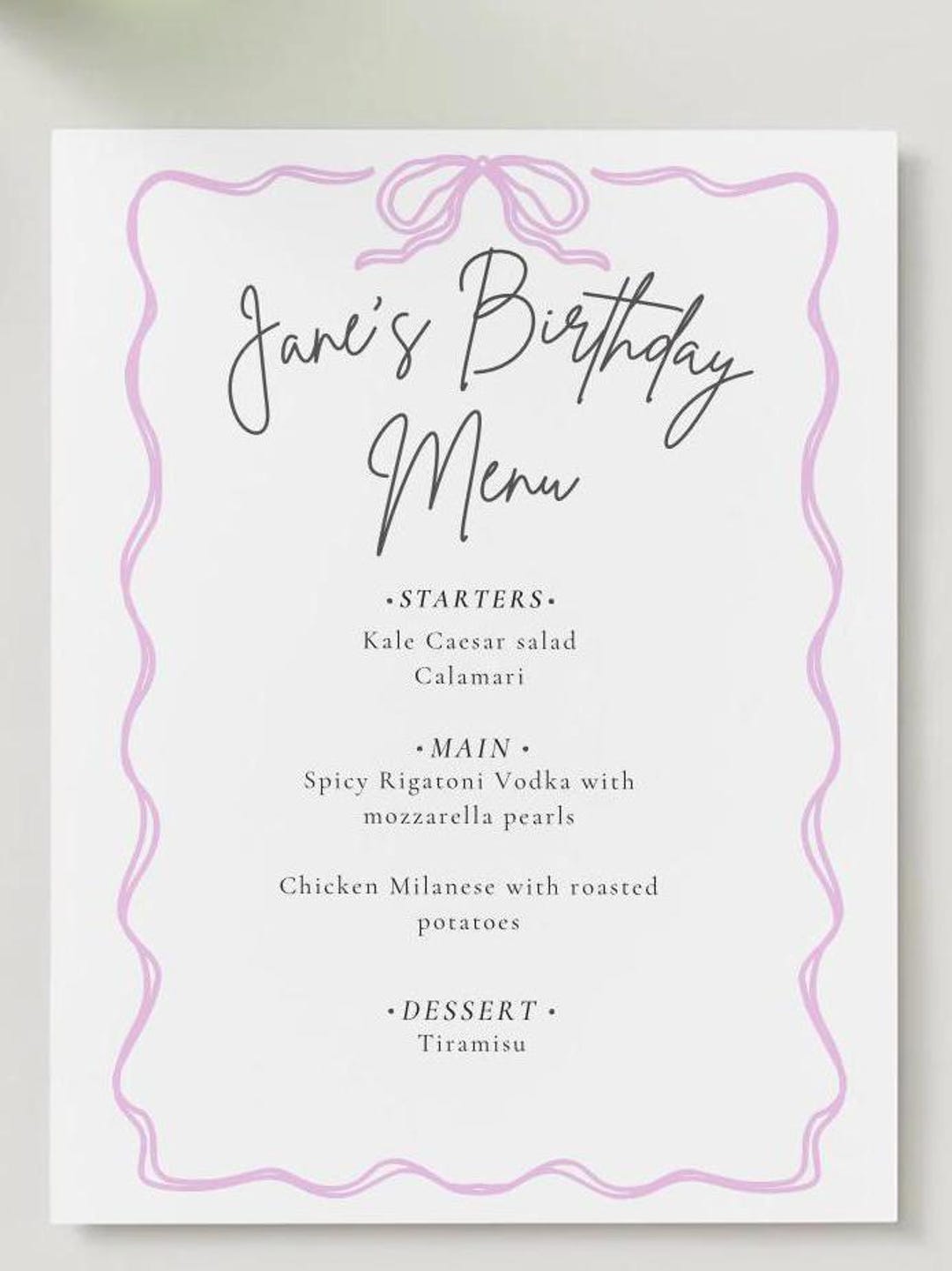 Editable Birthday Menu Template, Printable Birthday Menu, Dinner Party ...