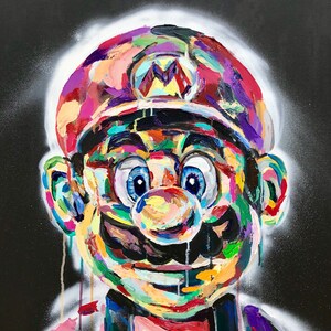 5x7 Postcard Print "mario" Spray Paint and Acrylic on Canvas - Etsy