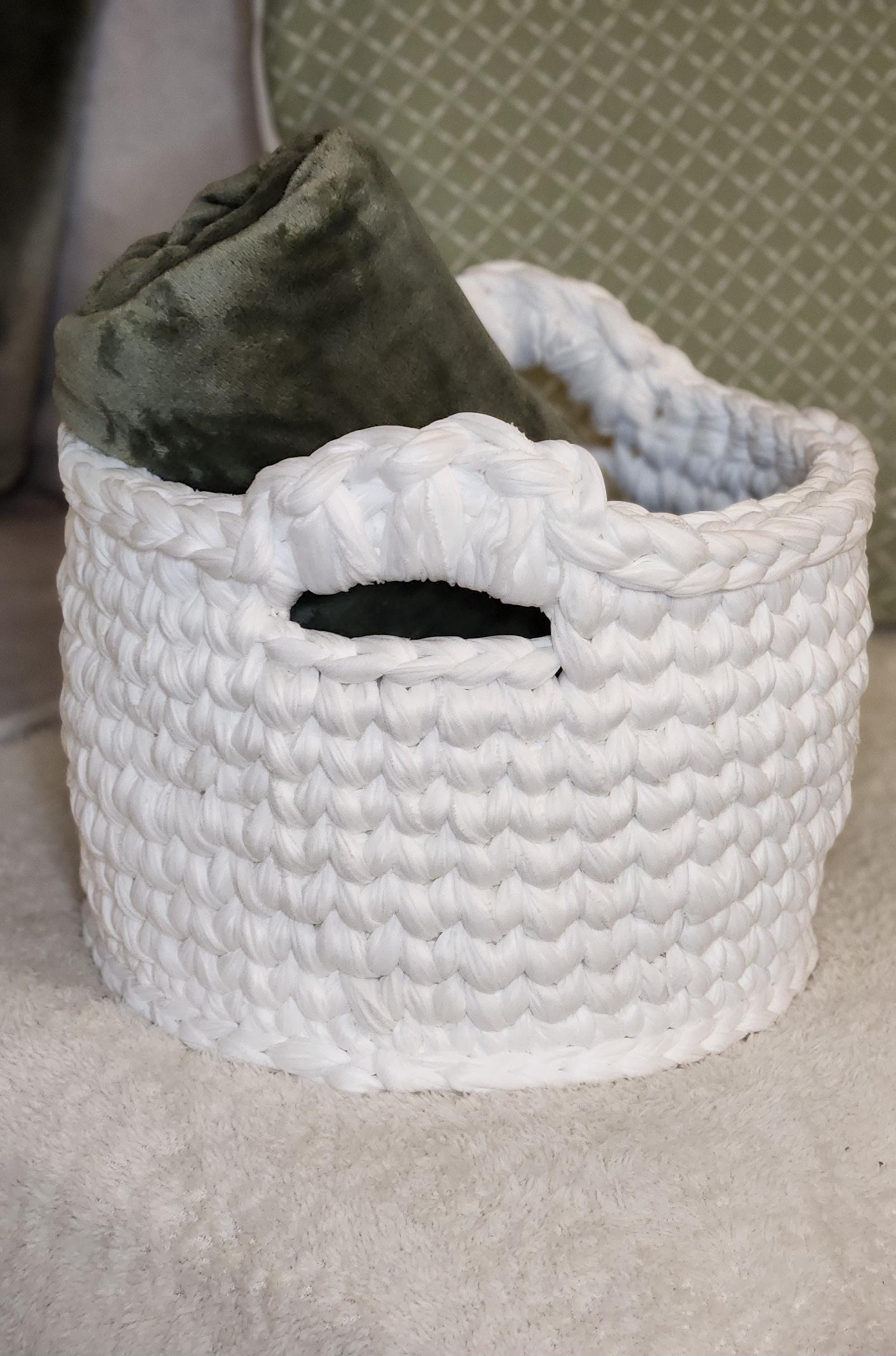 Extra Large Hand Crocheted White Floor Basket – Super Chunky Knit ...