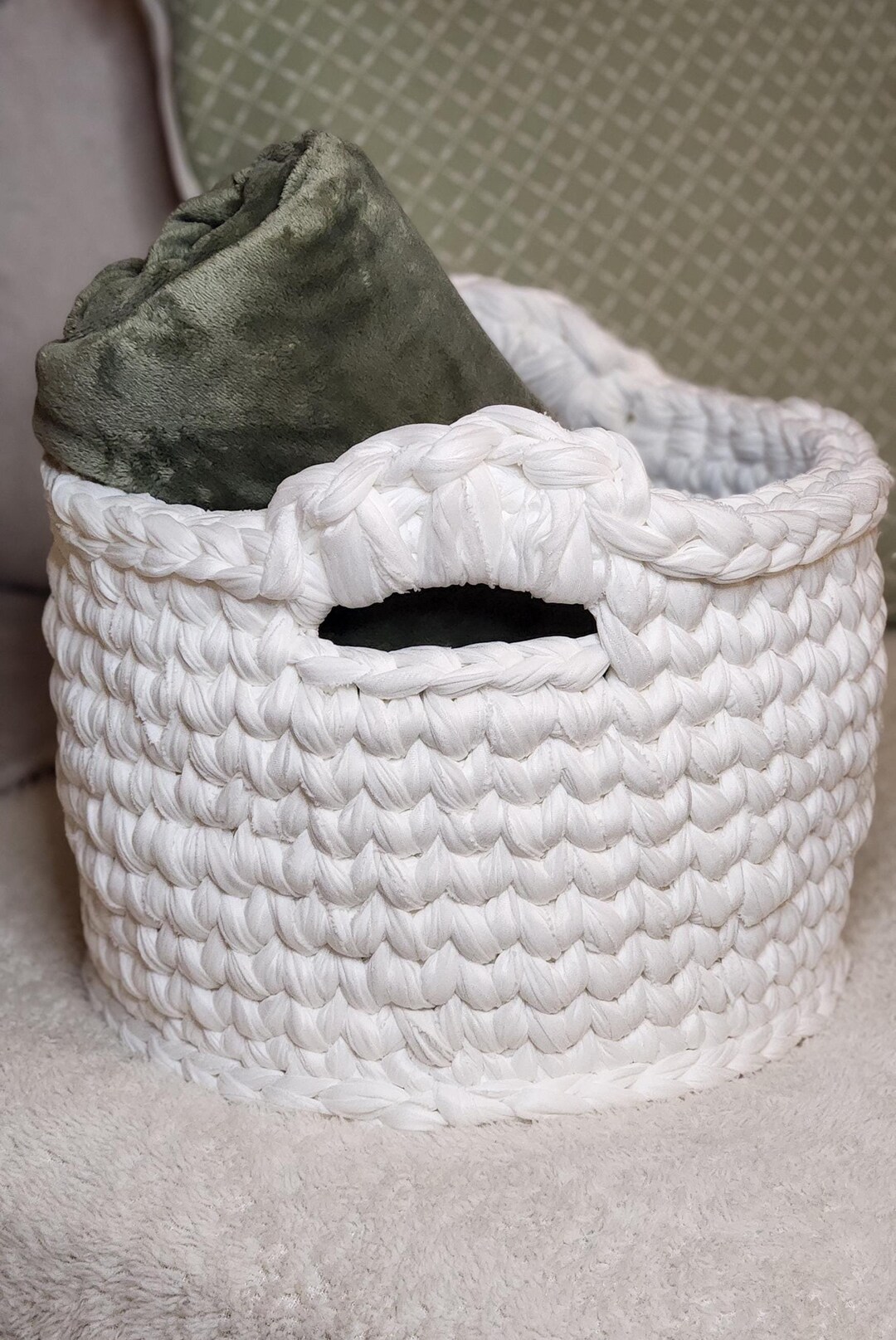 Extra Large Hand Crocheted White Floor Basket – Super Chunky Knit ...