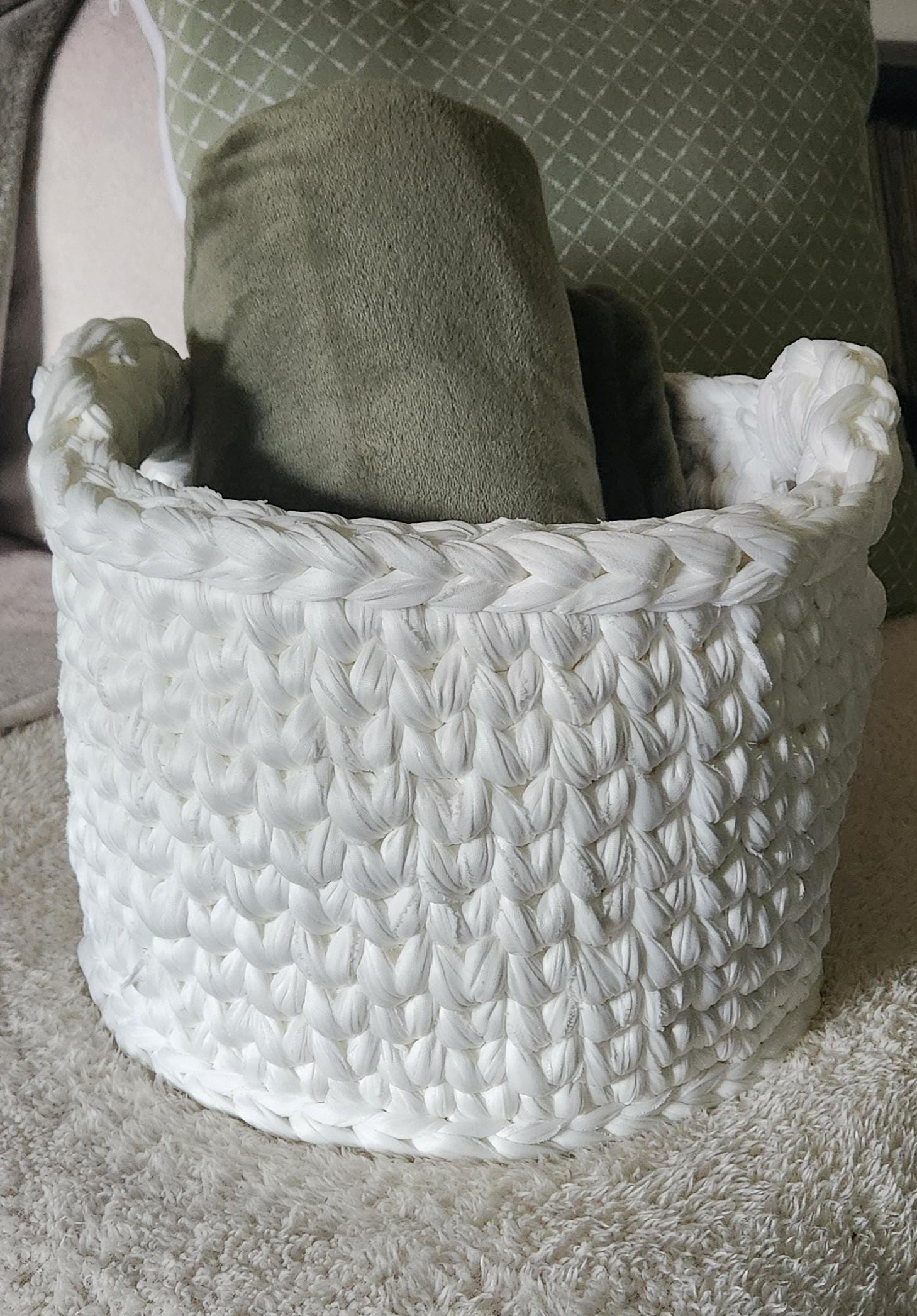Extra Large Hand Crocheted White Floor Basket – Super Chunky Knit ...