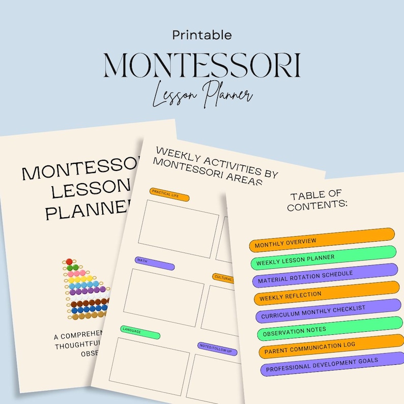 Montessori Lesson Planner Printable | Homeschool & Teacher Weekly ...