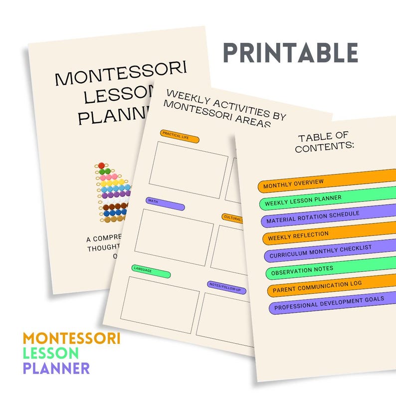 Montessori Lesson Planner Printable | Homeschool & Teacher Weekly ...
