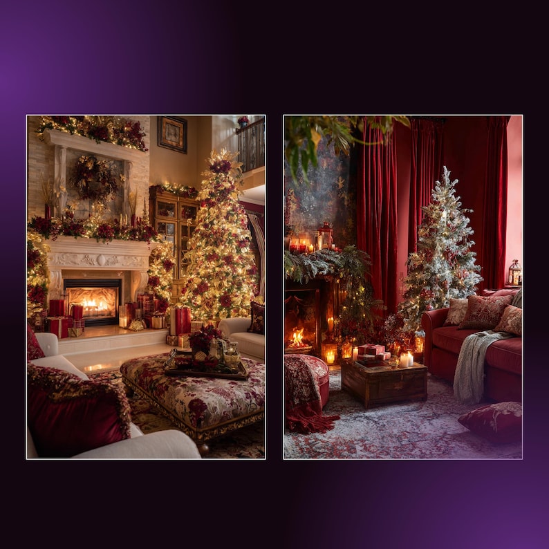 Red Christmas Photo Booth Backdrop, Holiday Family Photos (digital ...