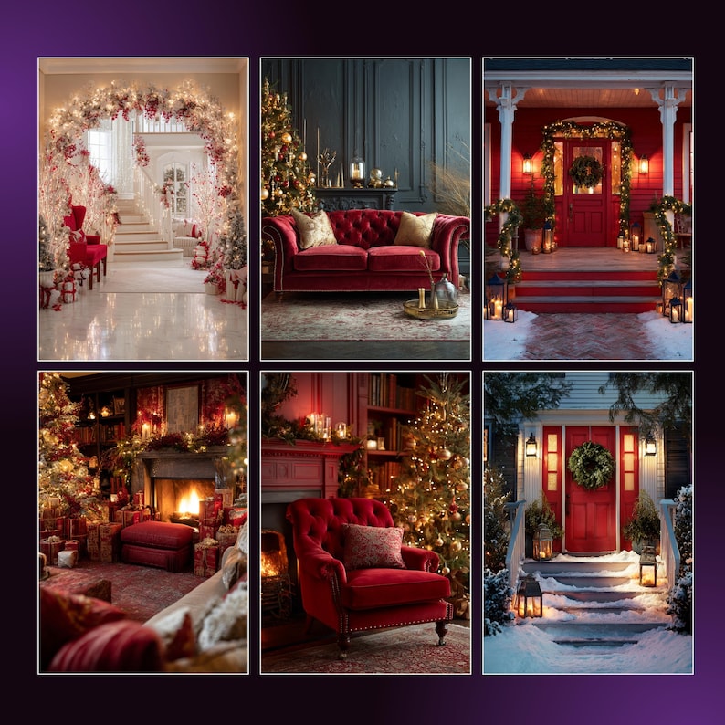 Red Christmas Photo Booth Backdrop, Holiday Family Photos (digital ...