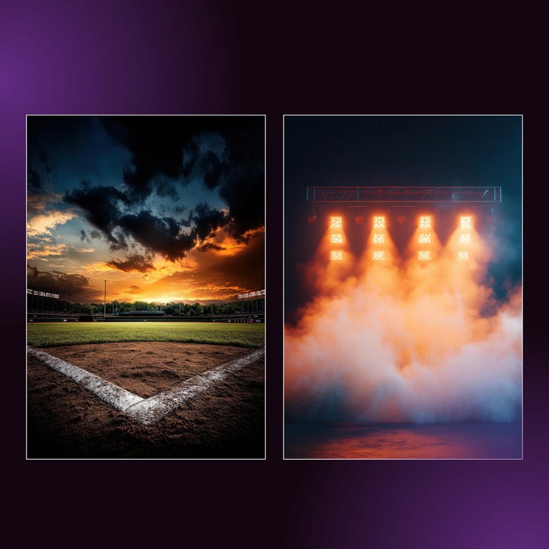 50 Baseball Field Backdrops – Stadium Lights, Smoke Effect (digital ...