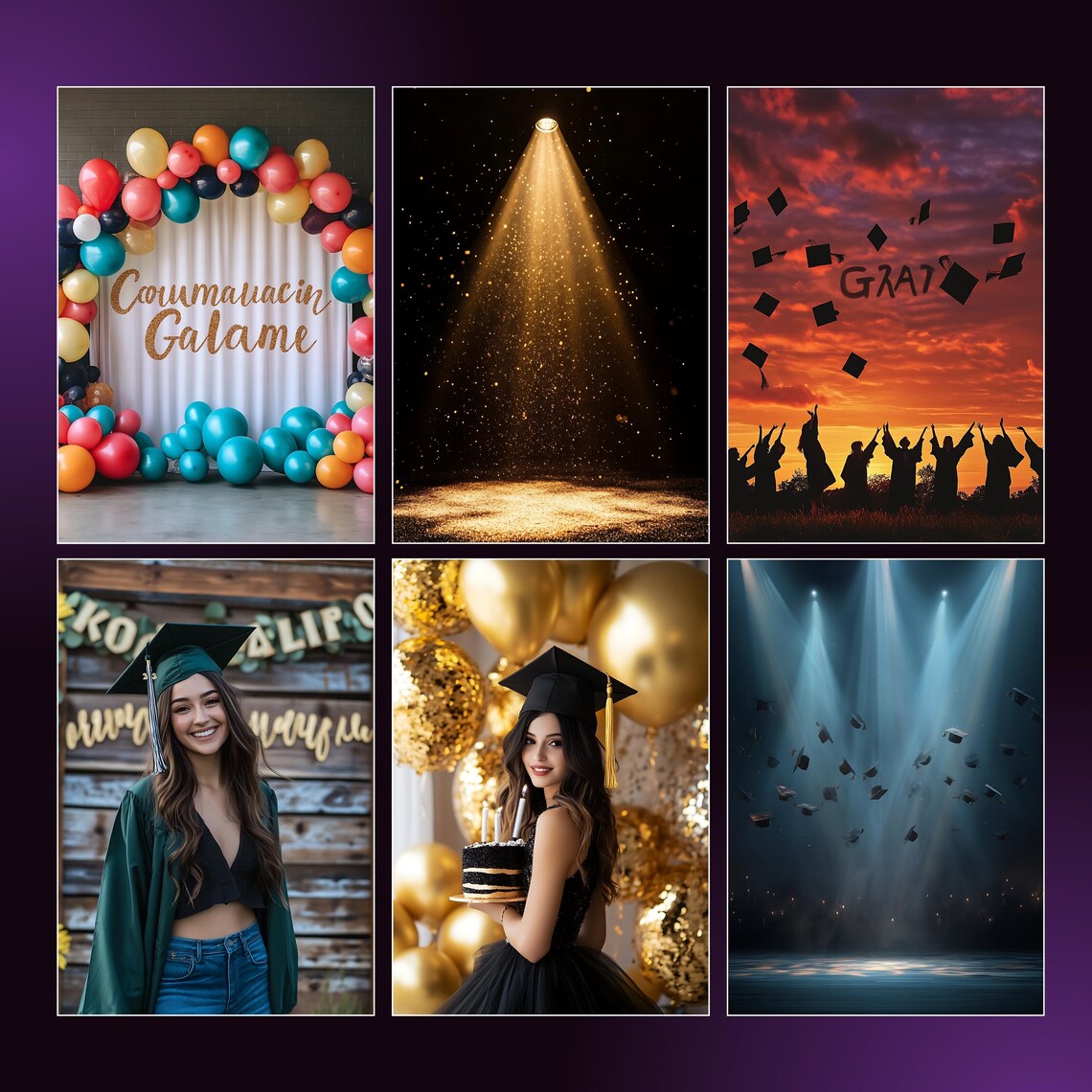 Graduation Photo Digital Backdrops - 50 Glitter, Bokeh Backgrounds for ...