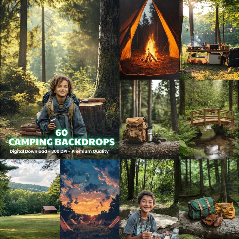 60 Camping Digital Backdrop Set for Photoshop – Campgrounds Backgrounds ...
