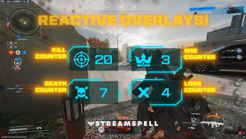 FPS HUD Reactive Overlays | Tactical Neon Streamlabs Animated Kill, Win ...