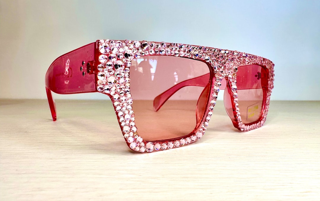 Flat Top Square Lens Sunglasses With Crystal Edging - Etsy