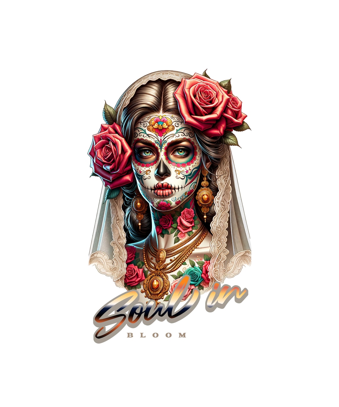 Day of the Dead Woman Art Print – Soul in Bloom Sugar Skull ...