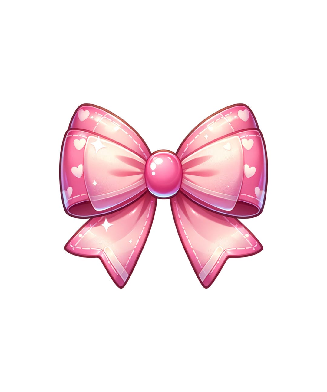 Pink Bow Clipart With Hearts – Cute Digital Bow Illustration for Girls ...