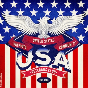 USA Veterans Club Patriotic Printable, American Flag Eagle Wall Art for ...