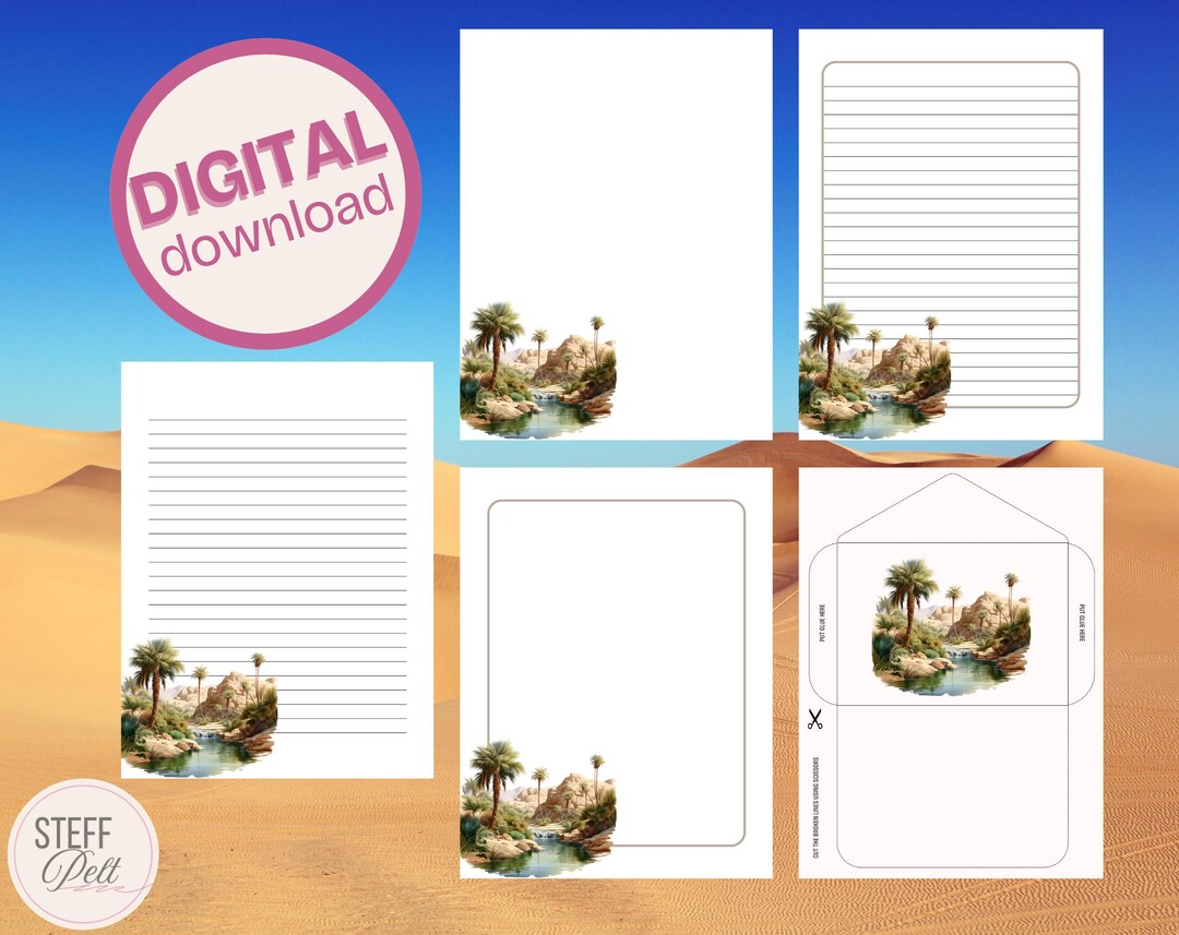 Oasis Medium Beige White - Printable Stationery Set US Letter Size PDF ...
