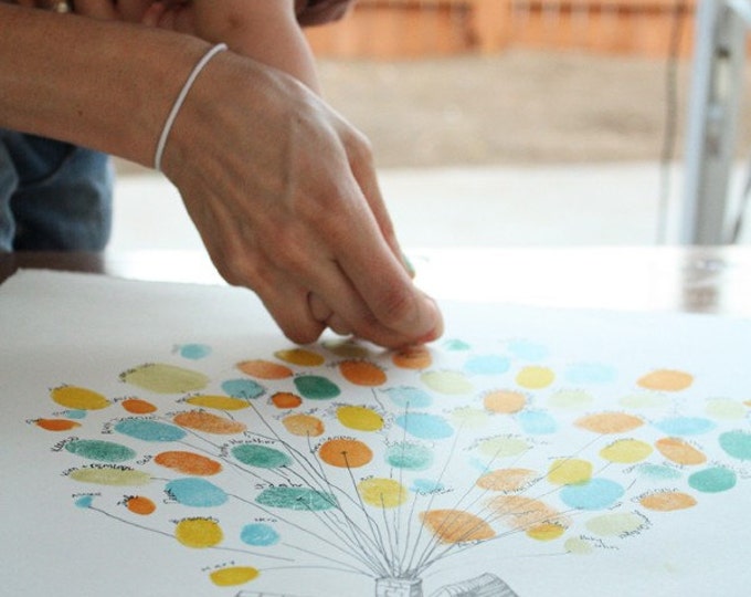 Guest Book Fingerprint BALLOON Kit Hand Drawn Small - Etsy