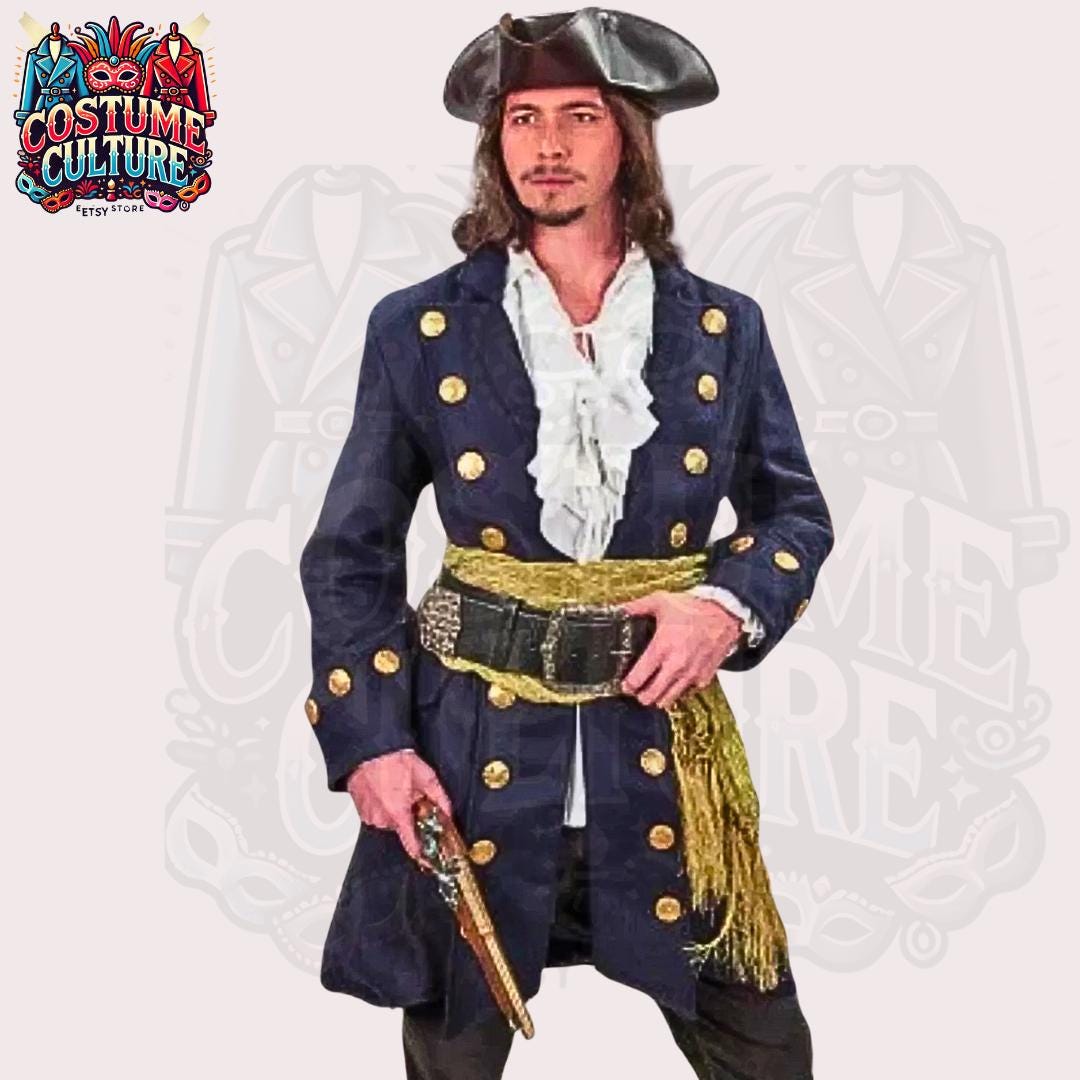 Blackbeard Pirate Wool Coat | Men's Buccaneer Costume Jacket | Admiral ...