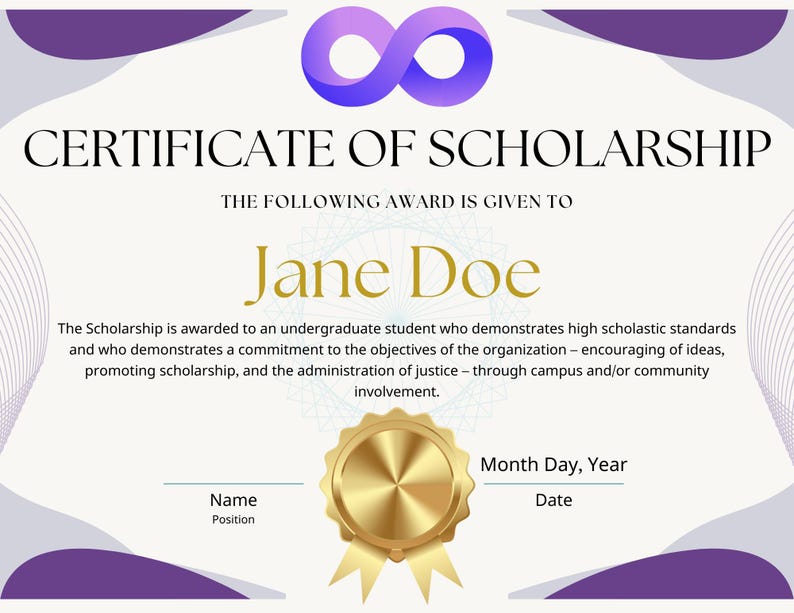 Scholarship Certificate - Customizable Digital Template - Etsy