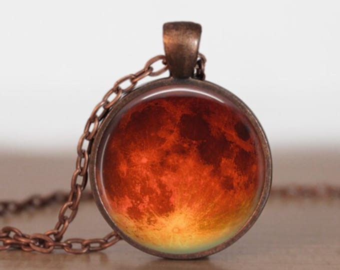 Red Moon Necklace, Red Moon Moon Pendant, Red Moon Jewelry, Red Moon ...