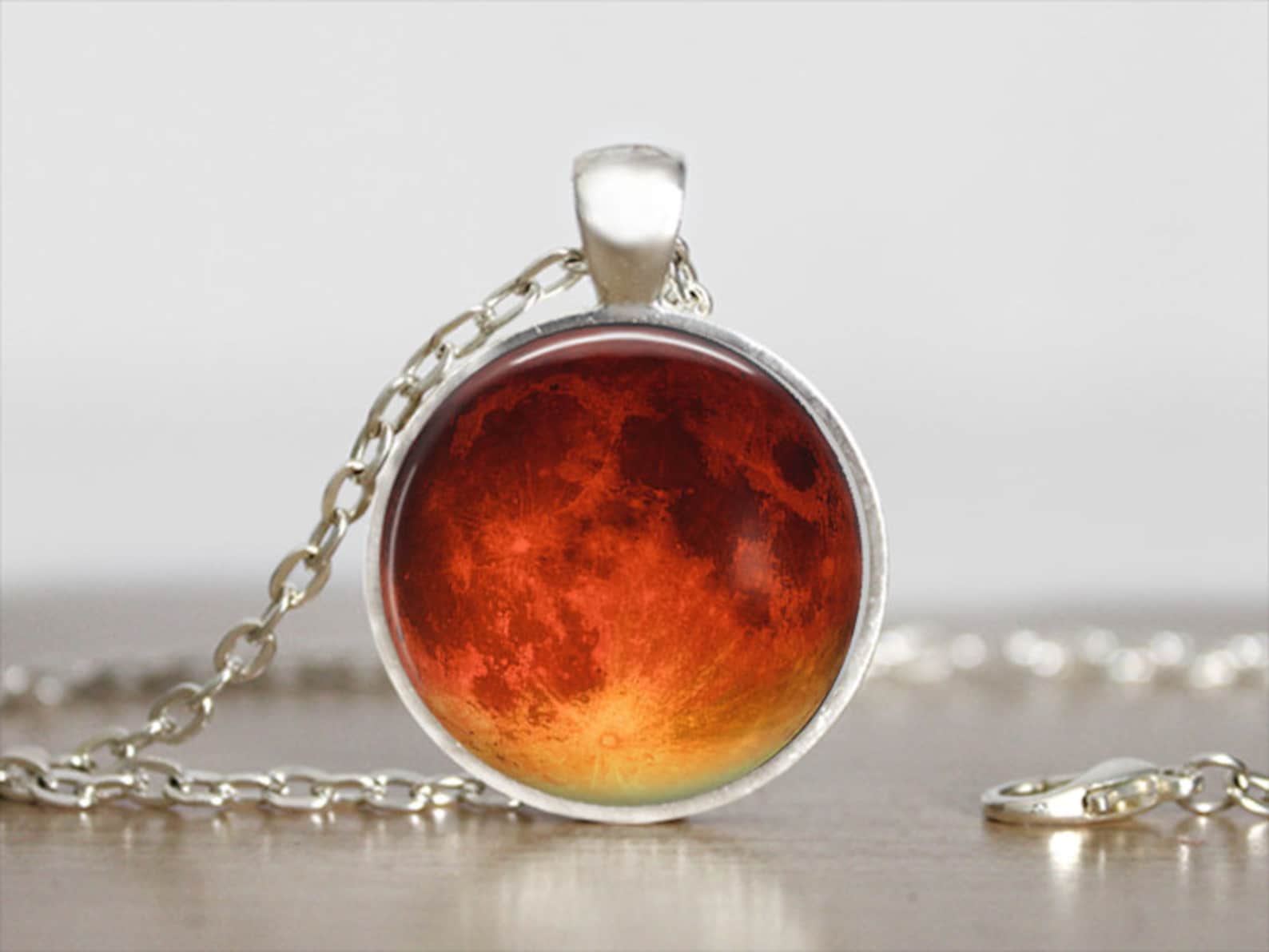 Red Moon Necklace Red Moon Moon Pendant Red Moon Jewelry | Etsy