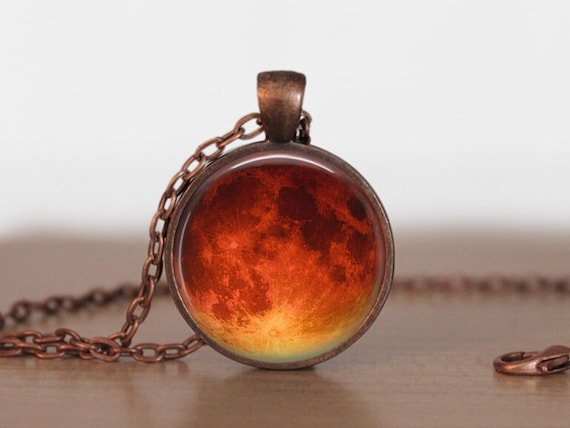 Red Moon Necklace Red Moon Moon Pendant Red Moon Jewelry | Etsy