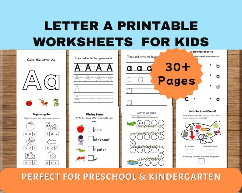Letter A Worksheets Bundle | 30+ Preschool & Kindergarten Printables ...