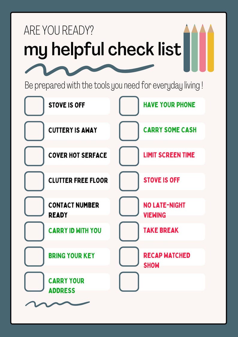 Dementia Care Checklist: Memory Aid, Daily Activities (instant Download ...
