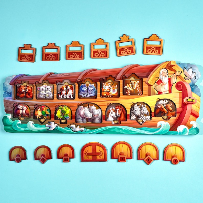 Noah's Ark Wooden Puzzle - Montessori Shape Sorting Toy - Double-layer ...