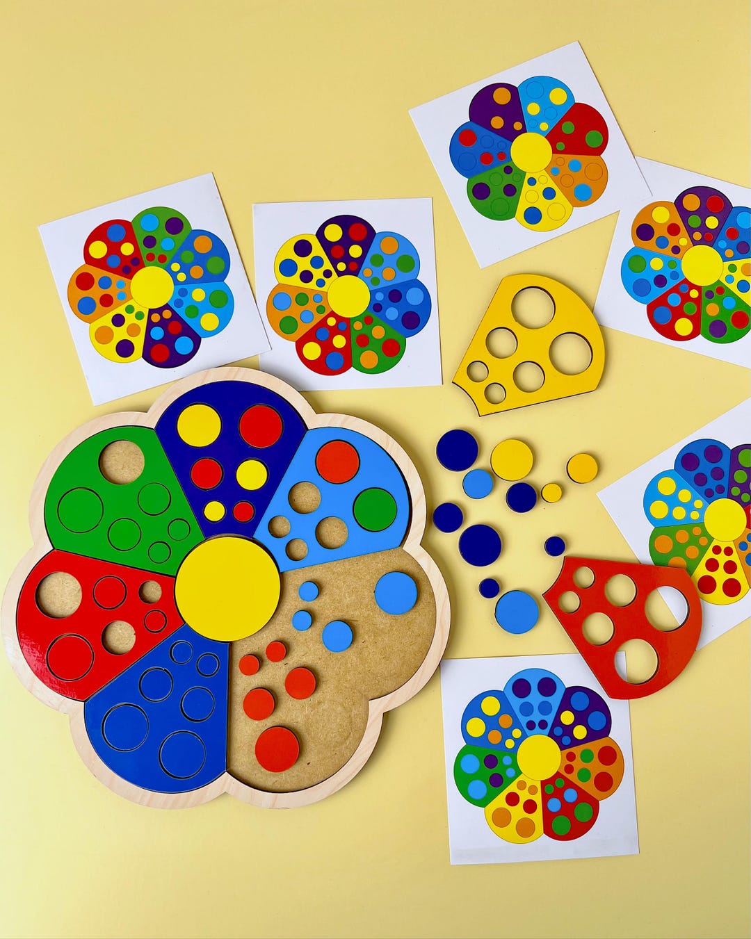 Montessori Flower Puzzle – Rainbow Colors & Size Sorting Game for ...