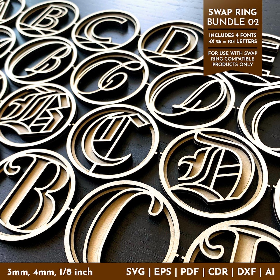 Swap Ring Bundle 02, SVG Font Bundle , 4 Fonts, 104 Letters, Alphabet ...