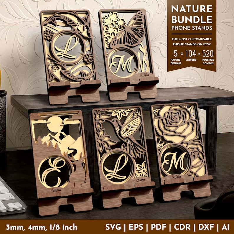 5 Nature Designs, 104 Monogram Phone Bundle, Laser Cut Svg Files ...