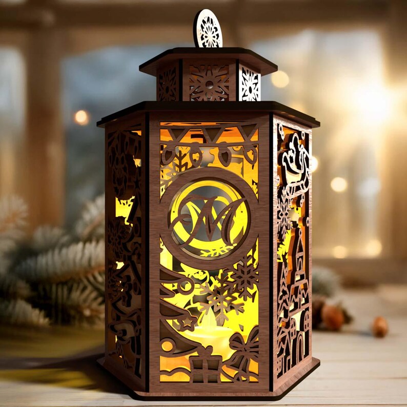 Lantern 104 Monogram Lamp Line Art Laser Cut SVG Tea Light Candle ...