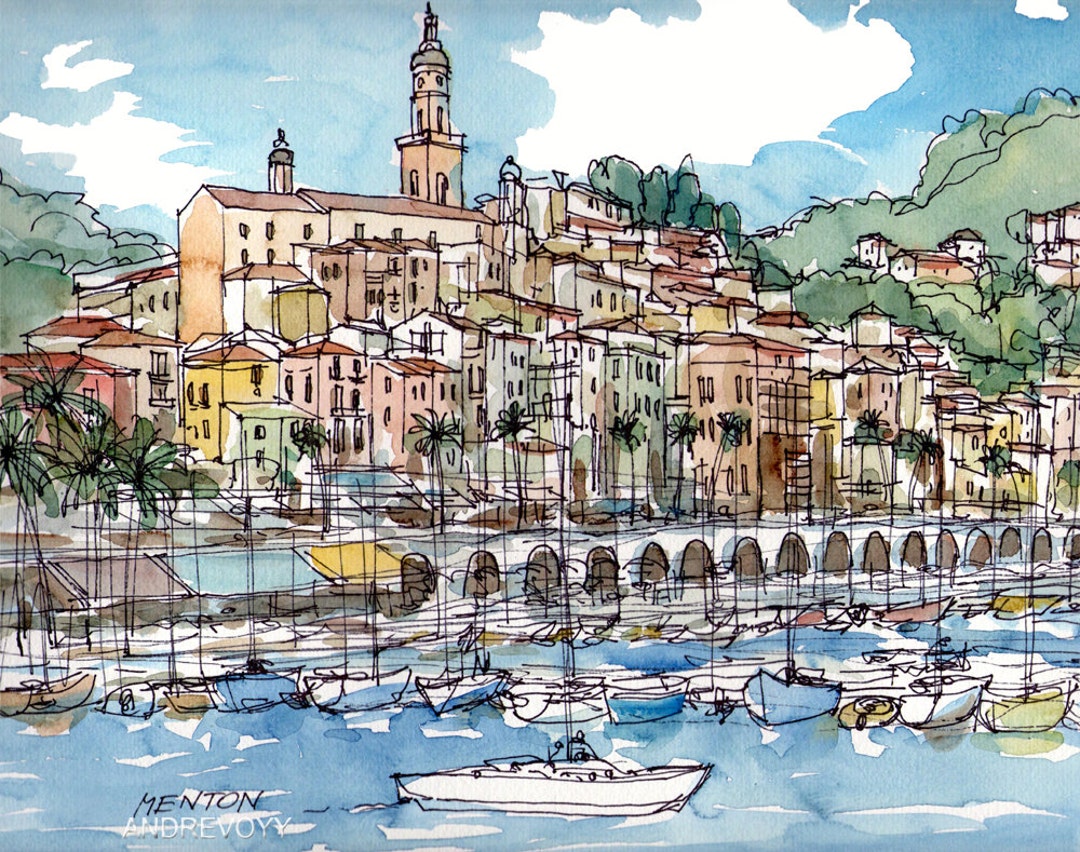 Menton France Art Print From Original Watercolor Painting - Etsy
