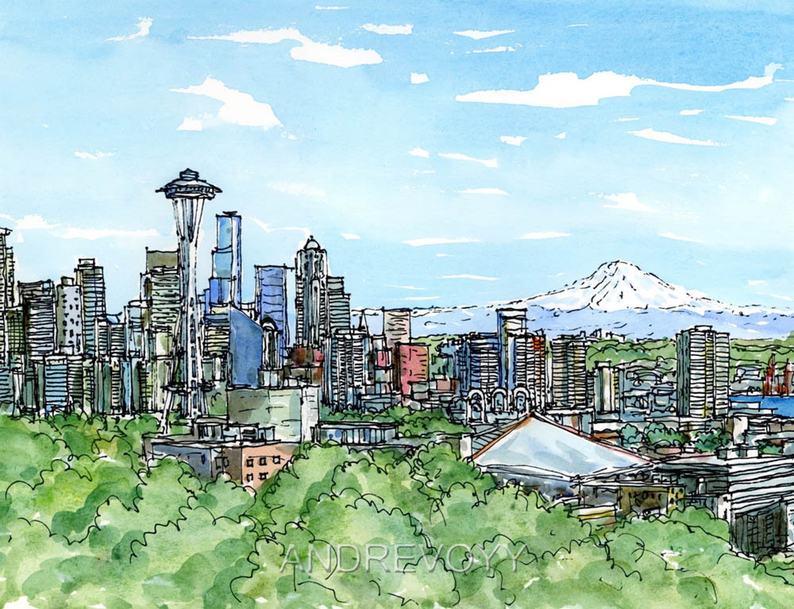 Seattle Art Print From an Original Watercolor Painting - Etsy
