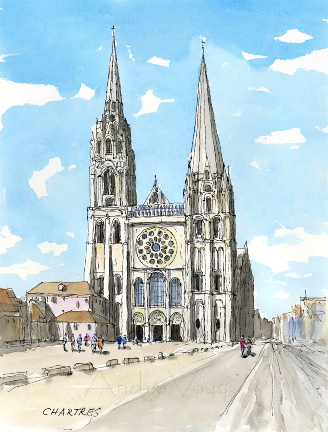 CHARTRES CATHEDRAL France Art Print From an Original Watercolor ...