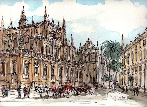 Seville Spain Art Print From an Original Watercolor Painting - Etsy