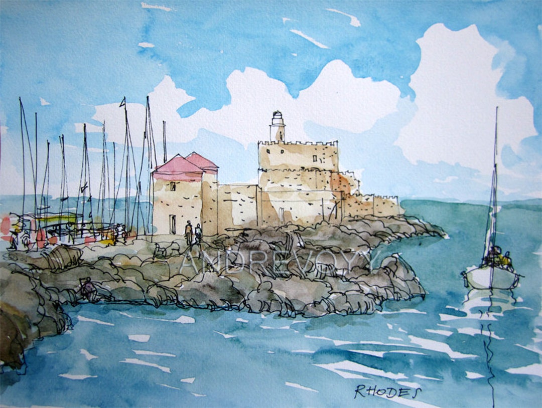 Rhodes Greece Art Print From an Original Watercolor Painting - Etsy