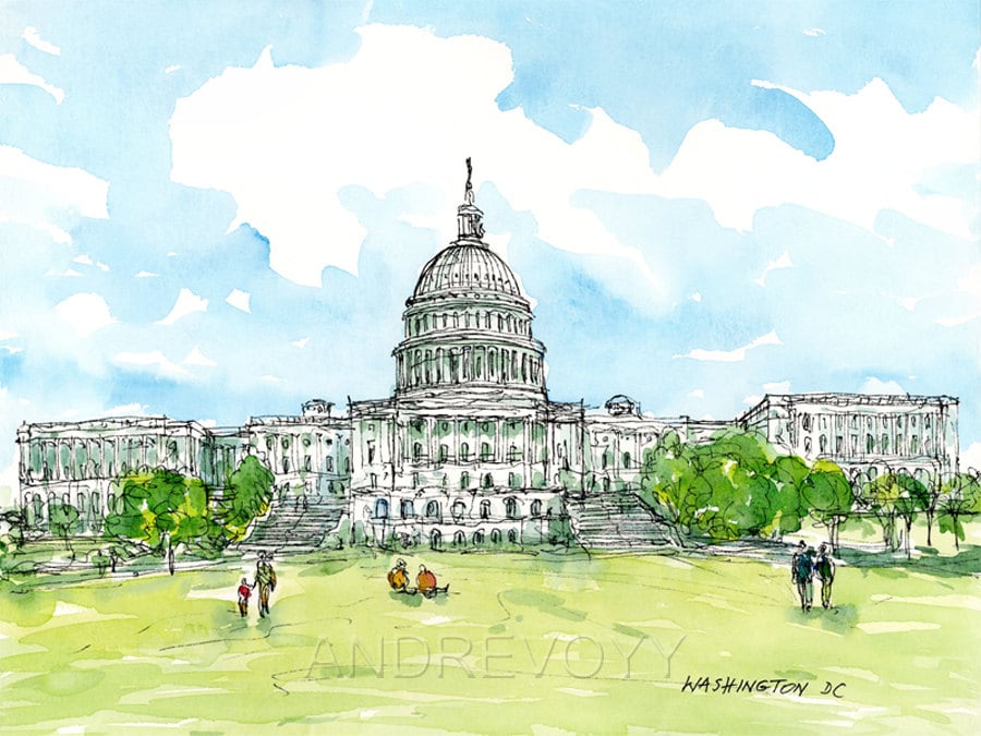 Capitol Washington DC art print from original watercolor | Etsy