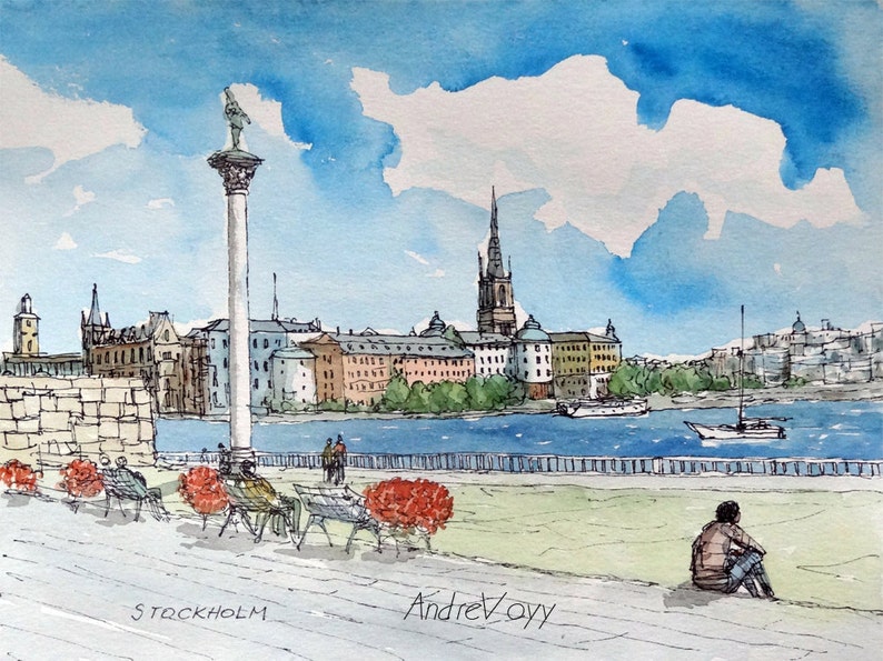 Stockholm Sweden Art Print From an Original Watercolor - Etsy