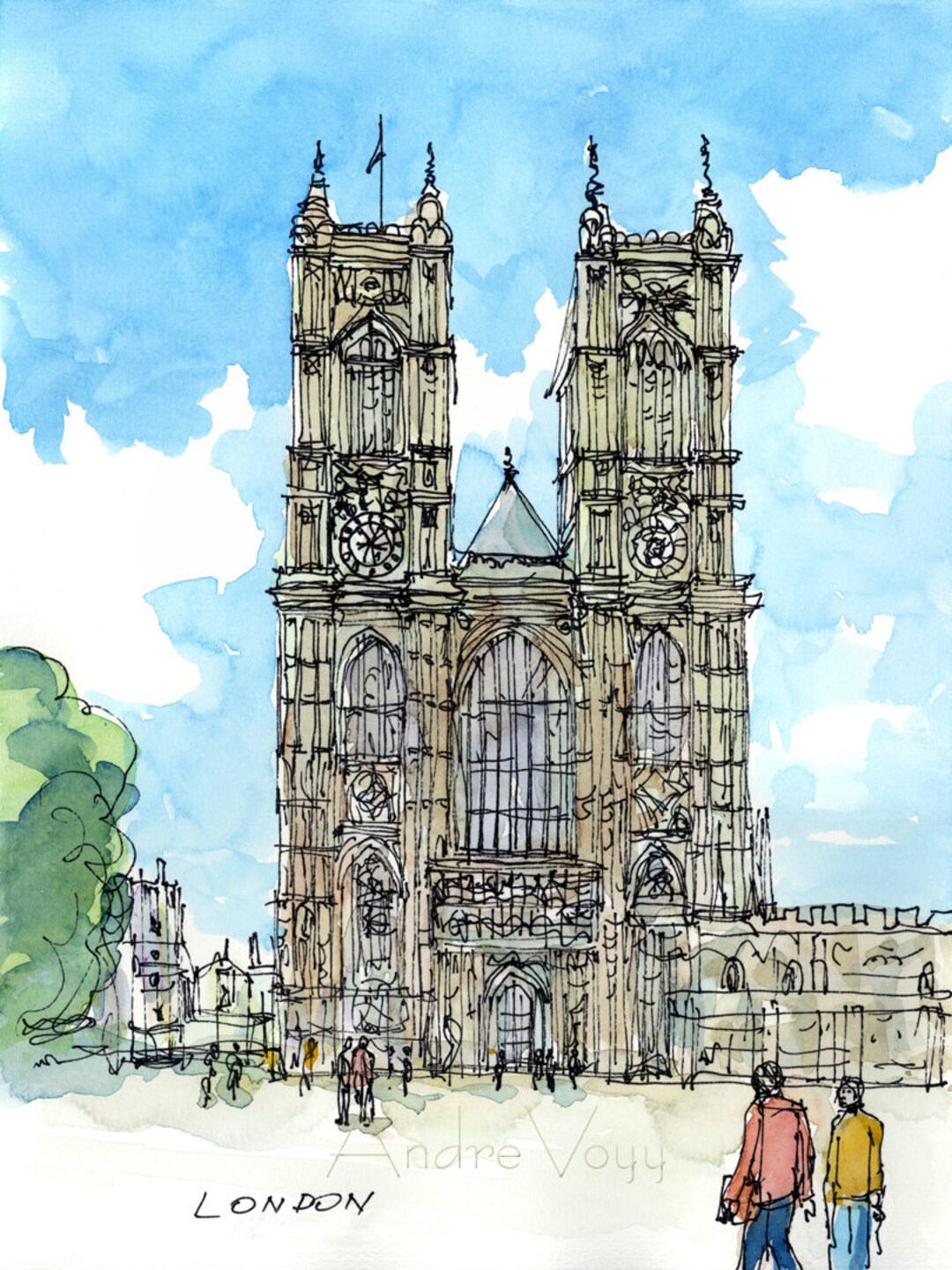 Westminster Abbey 2nd, London Art Print From an Original Watercolor ...